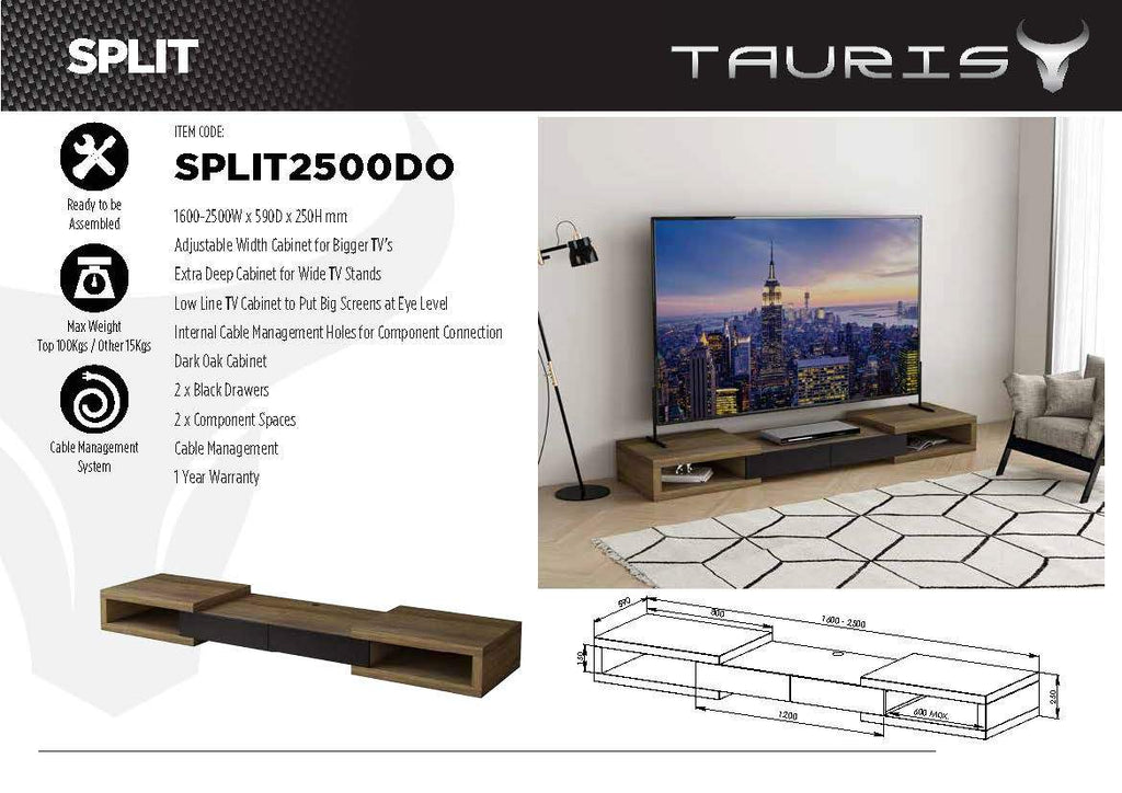 Split TV Cabinet - Dark Oak 2500